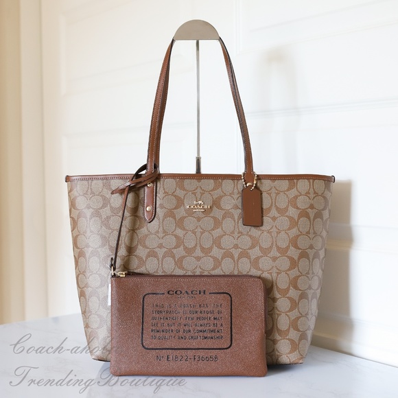 Coach | Bags | Coach F36658 Reversible Tote In Signature Khaki | Poshmark